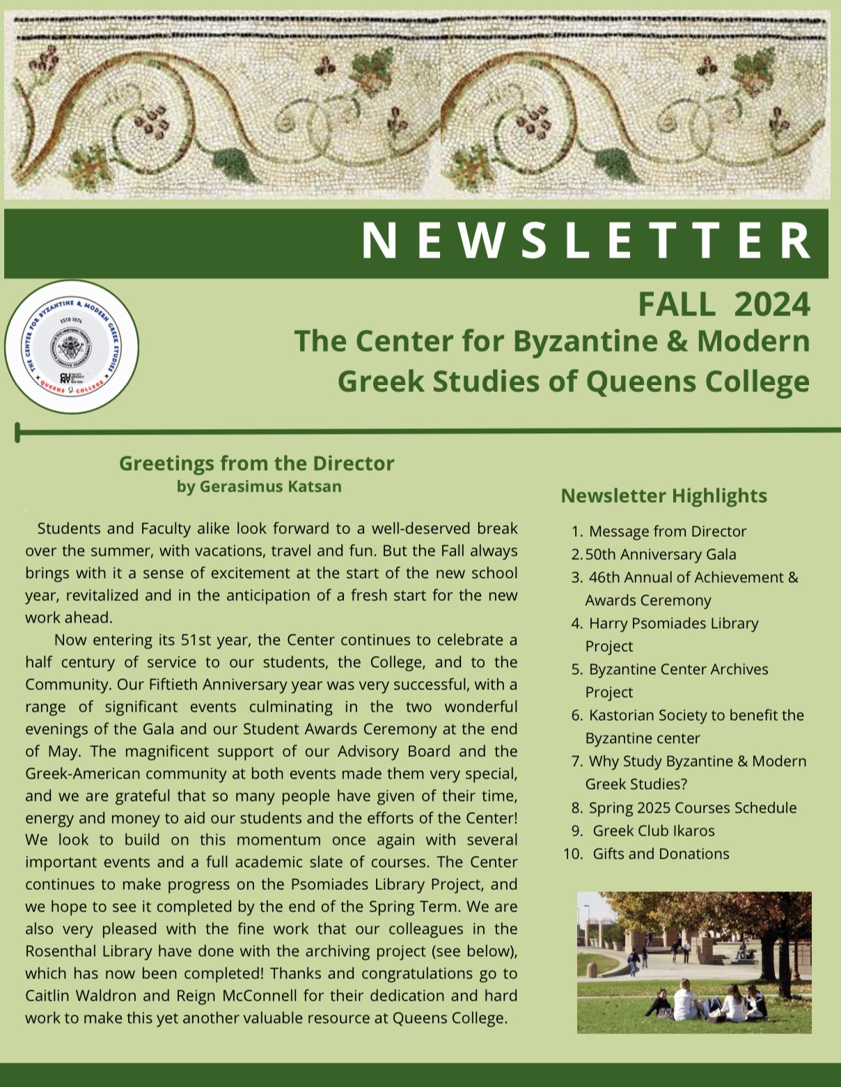 Newsletters - Center for Byzantine & Modern Greek Studies