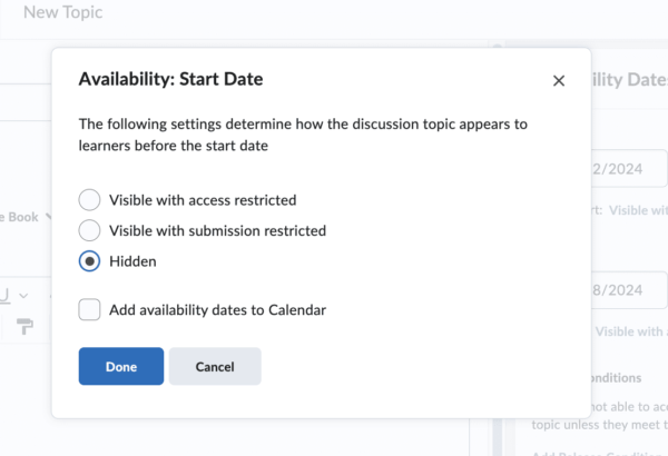 Brightspace Assessments Availibility Options | Queens College, CUNY